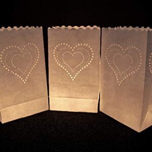 CleverDelights White Luminary Bags - 30 Count - Heart of Hearts Design - Wedding Party Christmas Holiday Luminaria