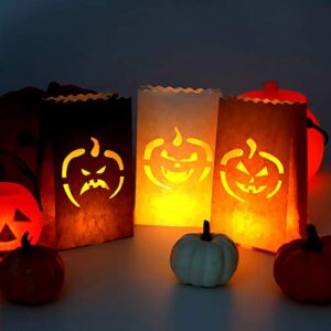 URATOT 36 Pieces Halloween Luminary Bags Jack-o'-Lantern Bags Pumpkin Silhouette Paper Bags Flame Resistant Lantern Bags Luminary Candle Bags 3 Designs for Halloween, Party, Home