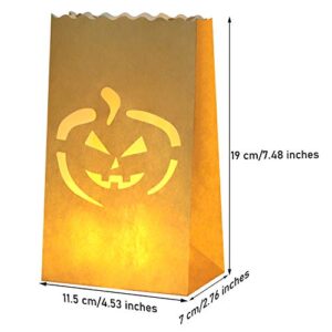 URATOT 36 Pieces Halloween Luminary Bags Jack-o'-Lantern Bags Pumpkin Silhouette Paper Bags Flame Resistant Lantern Bags Luminary Candle Bags 3 Designs for Halloween, Party, Home