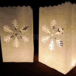 CleverDelights White Luminary Bags - 30 Count - Snowflake Design - Christmas Holiday Luminaria