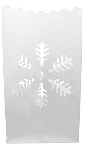 CleverDelights White Luminary Bags - 30 Count - Snowflake Design - Christmas Holiday Luminaria