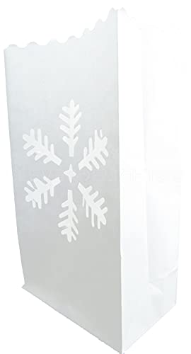 CleverDelights White Luminary Bags - 30 Count - Snowflake Design - Christmas Holiday Luminaria