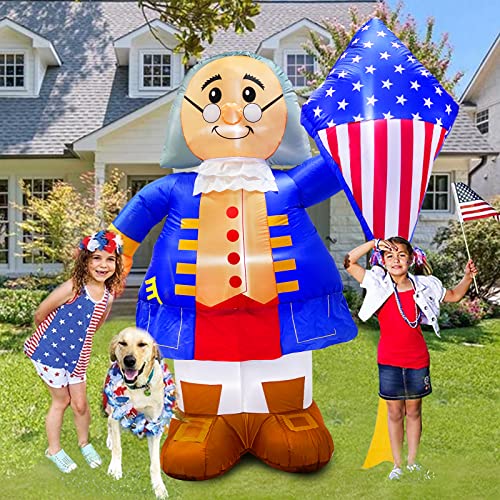 PARAYOYO 4th of July Decor 6FT Inflatable Benjamin Franklin Patriotic Sign Character with LED Light for Patriotic Memorial Day Decoration, Blow Up for Independence Day Decoration