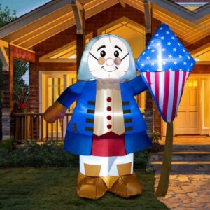 PARAYOYO 4th of July Decor 6FT Inflatable Benjamin Franklin Patriotic Sign Character with LED Light for Patriotic Memorial Day Decoration, Blow Up for Independence Day Decoration