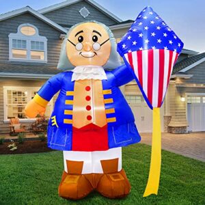 PARAYOYO 4th of July Decor 6FT Inflatable Benjamin Franklin Patriotic Sign Character with LED Light for Patriotic Memorial Day Decoration, Blow Up for Independence Day Decoration