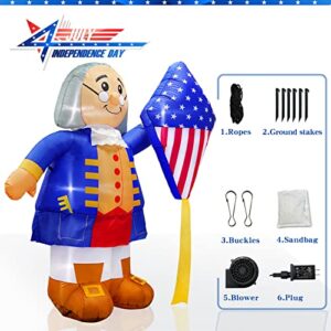 PARAYOYO 4th of July Decor 6FT Inflatable Benjamin Franklin Patriotic Sign Character with LED Light for Patriotic Memorial Day Decoration, Blow Up for Independence Day Decoration