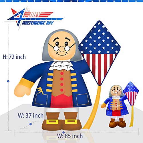 PARAYOYO 4th of July Decor 6FT Inflatable Benjamin Franklin Patriotic Sign Character with LED Light for Patriotic Memorial Day Decoration, Blow Up for Independence Day Decoration