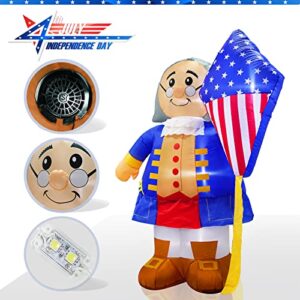 PARAYOYO 4th of July Decor 6FT Inflatable Benjamin Franklin Patriotic Sign Character with LED Light for Patriotic Memorial Day Decoration, Blow Up for Independence Day Decoration