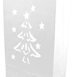 CleverDelights White Luminary Bags - 30 Count - Christmas Tree Design - Wedding Party Christmas Holiday Luminaria