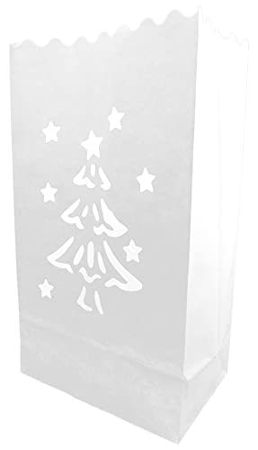 CleverDelights White Luminary Bags - 30 Count - Christmas Tree Design - Wedding Party Christmas Holiday Luminaria