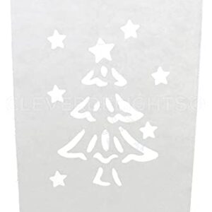 CleverDelights White Luminary Bags - 30 Count - Christmas Tree Design - Wedding Party Christmas Holiday Luminaria