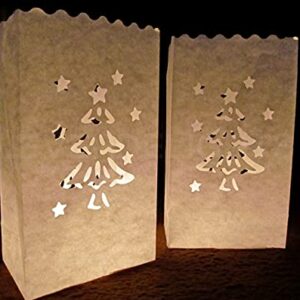 CleverDelights White Luminary Bags - 30 Count - Christmas Tree Design - Wedding Party Christmas Holiday Luminaria