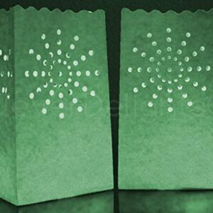 CleverDelights Green Luminary Bags - 20 Count - Sunburst Design - Wedding Party Christmas Holiday Luminaria