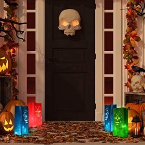 Zonon 30 Pieces Halloween Paper Treat Bags Skull Kraft Paper Candle Bags Halloween Lantern Luminous Bags for Halloween Day of The Dead Christmas Party, Use with Electric LED, Tea Lights and Candles