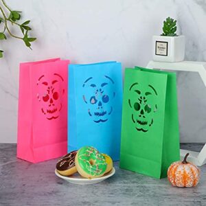 Zonon 30 Pieces Halloween Paper Treat Bags Skull Kraft Paper Candle Bags Halloween Lantern Luminous Bags for Halloween Day of The Dead Christmas Party, Use with Electric LED, Tea Lights and Candles