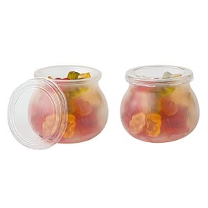 4 oz Clear Plastic Bulbous Candy Jar with Lid - with Lid - 2 1/2" x 2 1/2" x 2 1/2" - 100 count box - Restaurantware