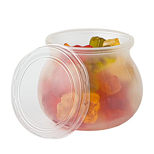 4 oz Clear Plastic Bulbous Candy Jar with Lid - with Lid - 2 1/2" x 2 1/2" x 2 1/2" - 100 count box - Restaurantware