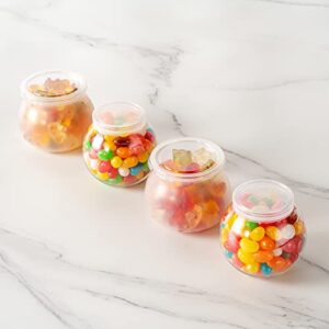 4 oz Clear Plastic Bulbous Candy Jar with Lid - with Lid - 2 1/2" x 2 1/2" x 2 1/2" - 100 count box - Restaurantware