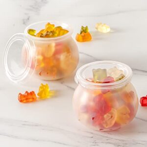 4 oz Clear Plastic Bulbous Candy Jar with Lid - with Lid - 2 1/2" x 2 1/2" x 2 1/2" - 100 count box - Restaurantware