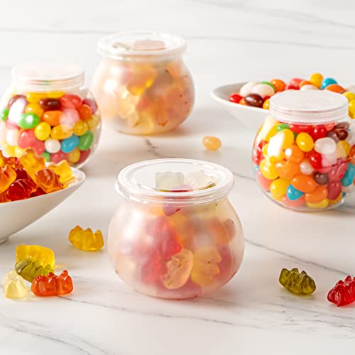 4 oz Clear Plastic Bulbous Candy Jar with Lid - with Lid - 2 1/2" x 2 1/2" x 2 1/2" - 100 count box - Restaurantware