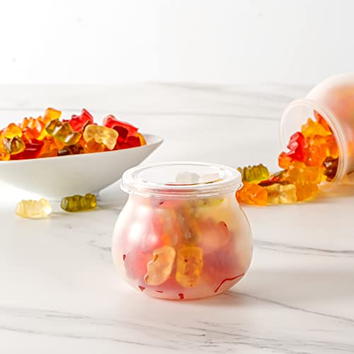 4 oz Clear Plastic Bulbous Candy Jar with Lid - with Lid - 2 1/2" x 2 1/2" x 2 1/2" - 100 count box - Restaurantware