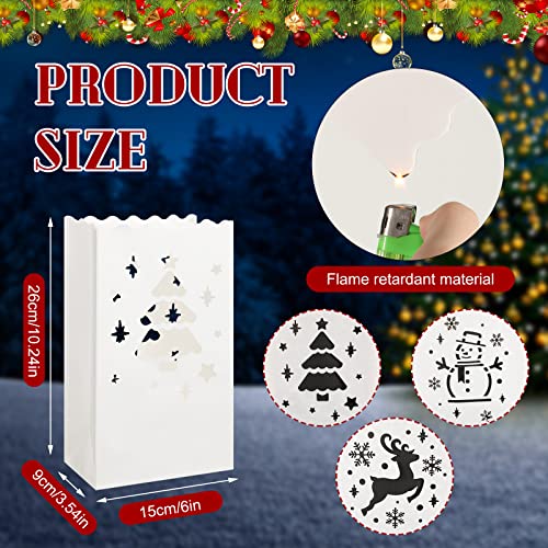 54 Pieces Christmas Luminaries Bags Flame Resistant Candle Bags Christmas Tree Design Luminary Lantern Bags Different Designs for Christmas Halloween Thanksgiving Outdoor Party (Snowman Elk Tree)