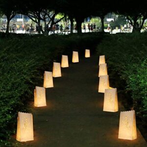 Onene 10 Pcs White Luminary Bags, Candle Bag with Christmas Tree Design, Durable and Reusable Fire-Retardant Cotton Material Paper Lantern Bags for Christmas Holiday Outdoor, New Year Occasion