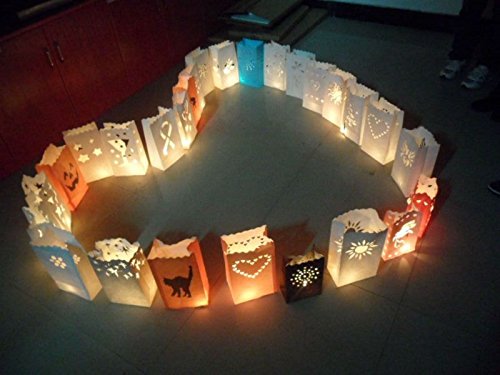 Fascola 20 Pack HAPPY BIRTHDAY Paper Luminary Bag Tea Light Votive Candle Holder Bag 1st Birthday Beach Party Decoration Centerpieces