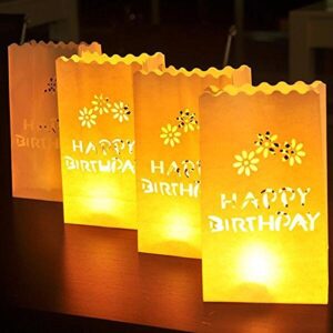 Fascola 20 Pack HAPPY BIRTHDAY Paper Luminary Bag Tea Light Votive Candle Holder Bag 1st Birthday Beach Party Decoration Centerpieces