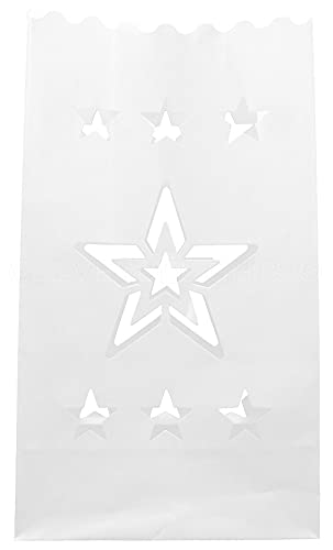 CleverDelights White Luminary Bags - 50 Count - Star Design - Wedding Party Christmas Holiday Luminaria