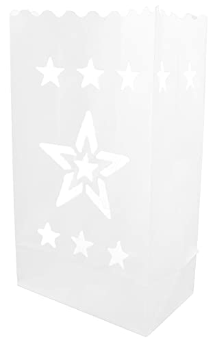 CleverDelights White Luminary Bags - 50 Count - Star Design - Wedding Party Christmas Holiday Luminaria