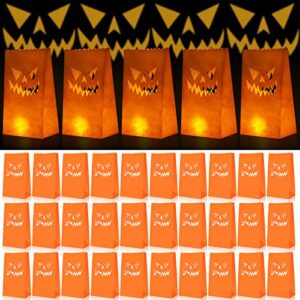 halloween luminary bags outdoor paper pumpkin lantern bags flame resistant jack-o’-lantern bags halloween silhouette luminary candle bags for halloween, party, home decorations (48 pieces)