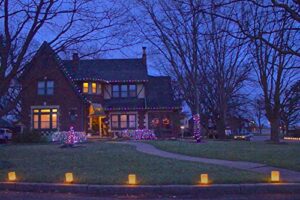 set of 6 brown luminaries, light string, bulbs & stakes