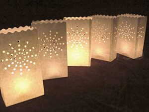 cleverdelights white luminary bags – 30 count – sunburst design – wedding party christmas holiday luminaria