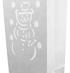 CleverDelights White Luminary Bags - 30 Count - Snowman Design - Flame Resistant Paper - Christmas Holiday Outdoor Decorations - Party and Event Decor - Luminaria Candle Bag - Thirty Bags