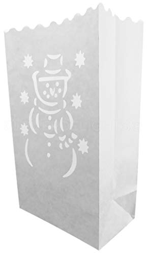 CleverDelights White Luminary Bags - 30 Count - Snowman Design - Flame Resistant Paper - Christmas Holiday Outdoor Decorations - Party and Event Decor - Luminaria Candle Bag - Thirty Bags