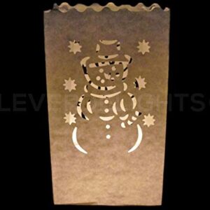 CleverDelights White Luminary Bags - 30 Count - Snowman Design - Flame Resistant Paper - Christmas Holiday Outdoor Decorations - Party and Event Decor - Luminaria Candle Bag - Thirty Bags