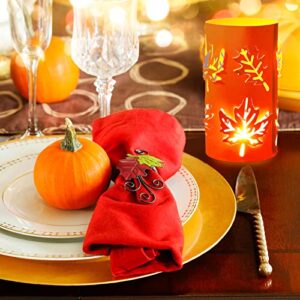 16 Set Fall Thanksgiving 3D Round Paper Lantern Led Luminary with Beautiful Lifted Leaf Cut-Out Design for Fall and Thanksgiving Decor or Table Centerpiece