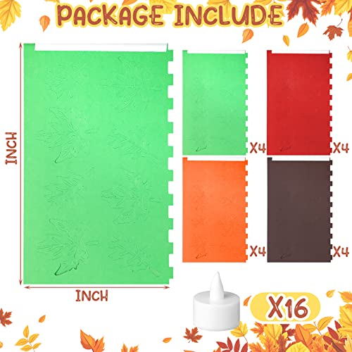 16 Set Fall Thanksgiving 3D Round Paper Lantern Led Luminary with Beautiful Lifted Leaf Cut-Out Design for Fall and Thanksgiving Decor or Table Centerpiece