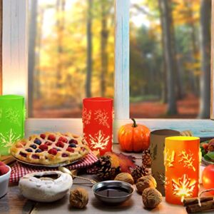 16 Set Fall Thanksgiving 3D Round Paper Lantern Led Luminary with Beautiful Lifted Leaf Cut-Out Design for Fall and Thanksgiving Decor or Table Centerpiece