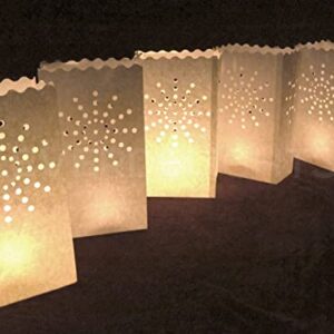 CleverDelights White Luminary Bags - 10 Count - Sunburst Design - Wedding Party Christmas Holiday Luminaria