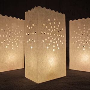 CleverDelights White Luminary Bags - 10 Count - Sunburst Design - Wedding Party Christmas Holiday Luminaria