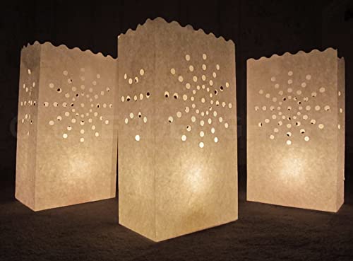 CleverDelights White Luminary Bags - 10 Count - Sunburst Design - Wedding Party Christmas Holiday Luminaria