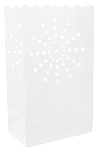 CleverDelights White Luminary Bags - 10 Count - Sunburst Design - Wedding Party Christmas Holiday Luminaria