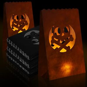 Halloween Luminary Bags Halloween Paper Candle Bags Skull Tea Light Bags Flame Resistant Halloween Candle Holder Bags for Halloween Wedding Party Decorations (60)