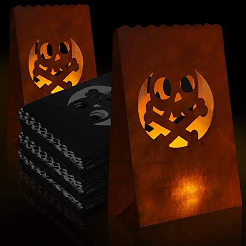 Halloween Luminary Bags Halloween Paper Candle Bags Skull Tea Light Bags Flame Resistant Halloween Candle Holder Bags for Halloween Wedding Party Decorations (60)