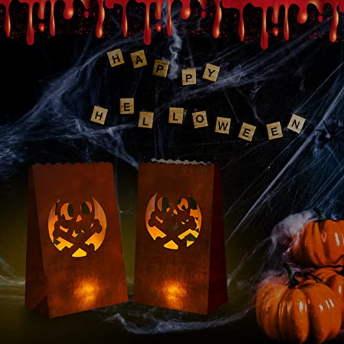 Halloween Luminary Bags Halloween Paper Candle Bags Skull Tea Light Bags Flame Resistant Halloween Candle Holder Bags for Halloween Wedding Party Decorations (60)