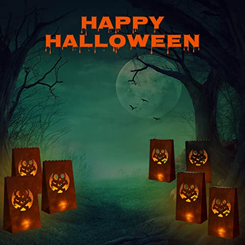 Halloween Luminary Bags Halloween Paper Candle Bags Skull Tea Light Bags Flame Resistant Halloween Candle Holder Bags for Halloween Wedding Party Decorations (60)