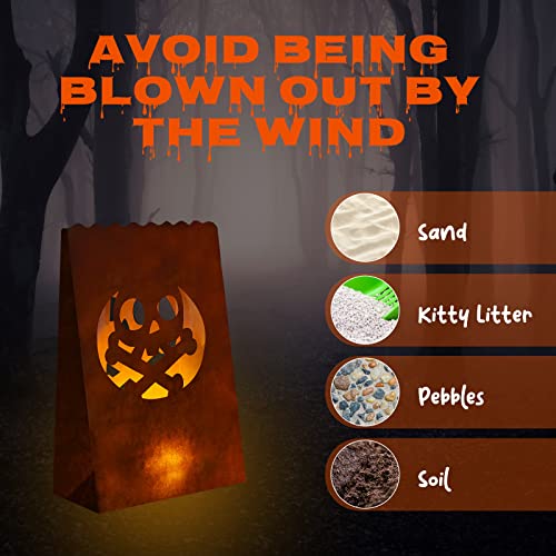 Halloween Luminary Bags Halloween Paper Candle Bags Skull Tea Light Bags Flame Resistant Halloween Candle Holder Bags for Halloween Wedding Party Decorations (60)