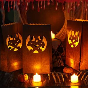 Halloween Luminary Bags Halloween Paper Candle Bags Skull Tea Light Bags Flame Resistant Halloween Candle Holder Bags for Halloween Wedding Party Decorations (60)